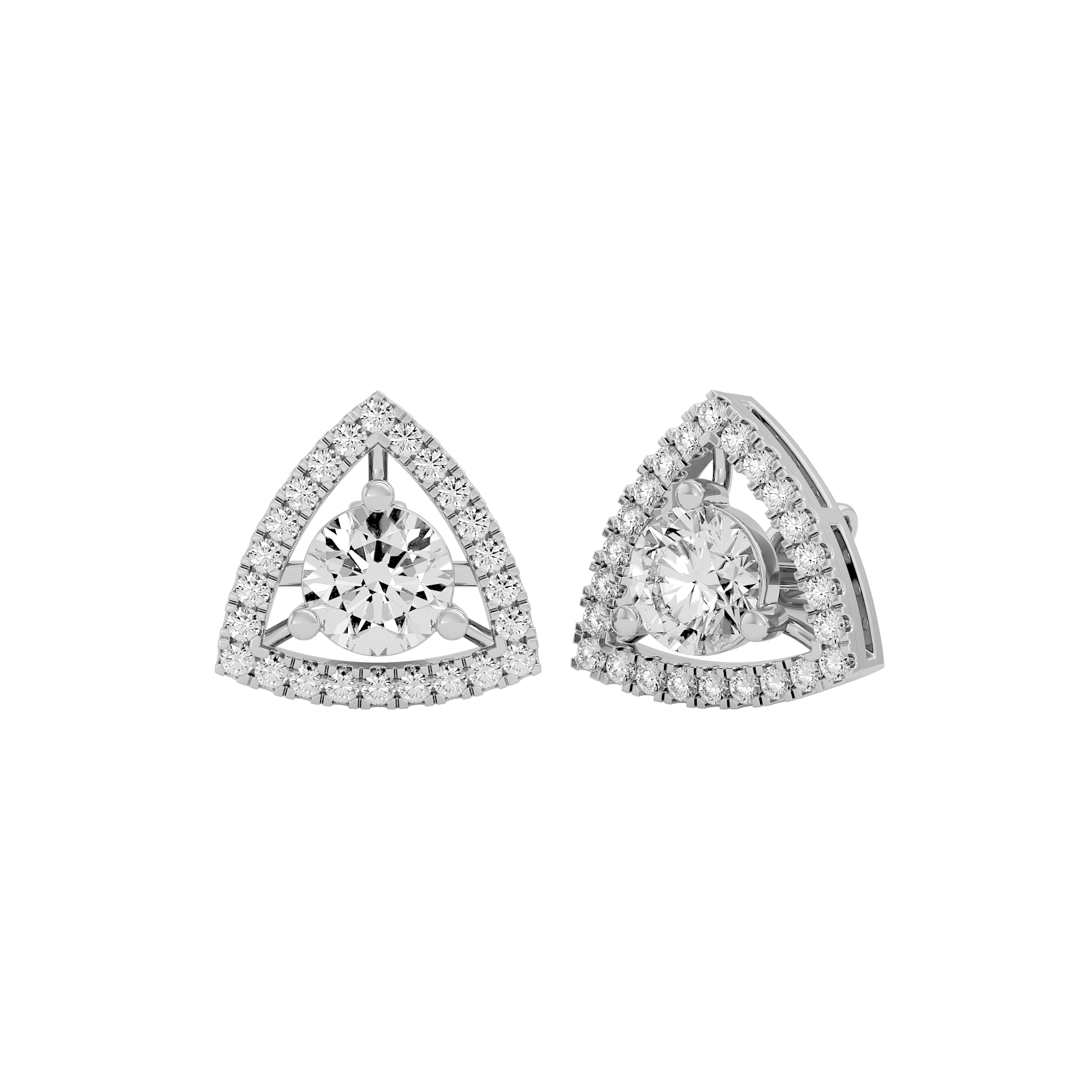 1.5 ct Round studs with triangle halo - Basket setting | Proffini Jewels